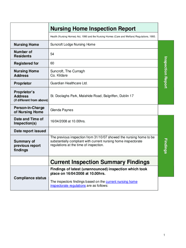 Fillable Online Suncroft Lodge Nursing Home. Nursing Home Inspection ...