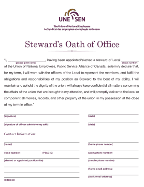 Fillable Online Steward's Oath of Office Fax Email Print - pdfFiller
