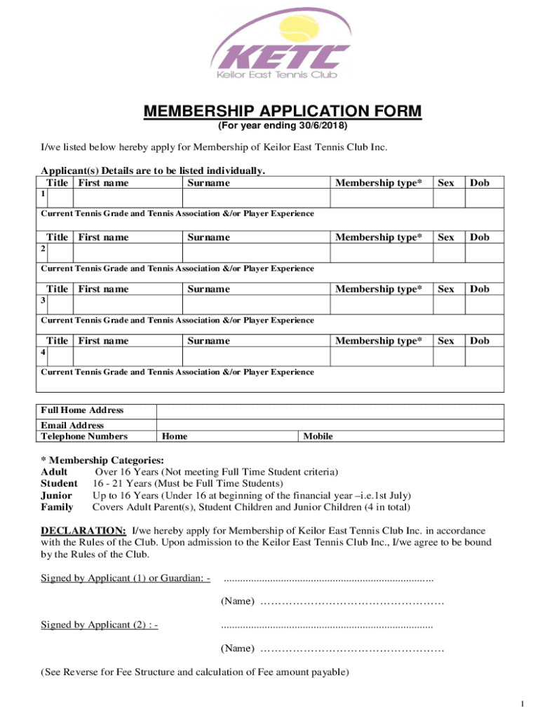 Fillable Online MEMBERSHIP APPLICATION FORM - Keilor East Tennis Club Fax Email Print - pdfFiller