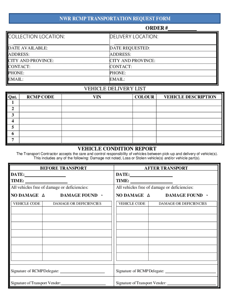 Fillable Online NWR RCMP TRANSPORTATION REQUEST FORM Fax Email Print ...