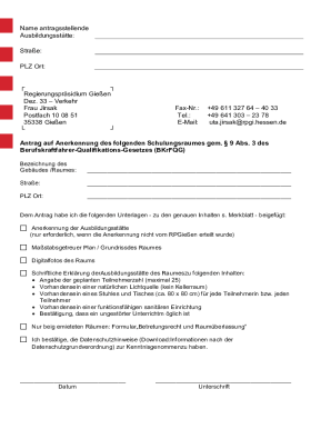 Ausfüllbar Online Antrag auf Anerkennung des folgenden Schulungsraumes ...