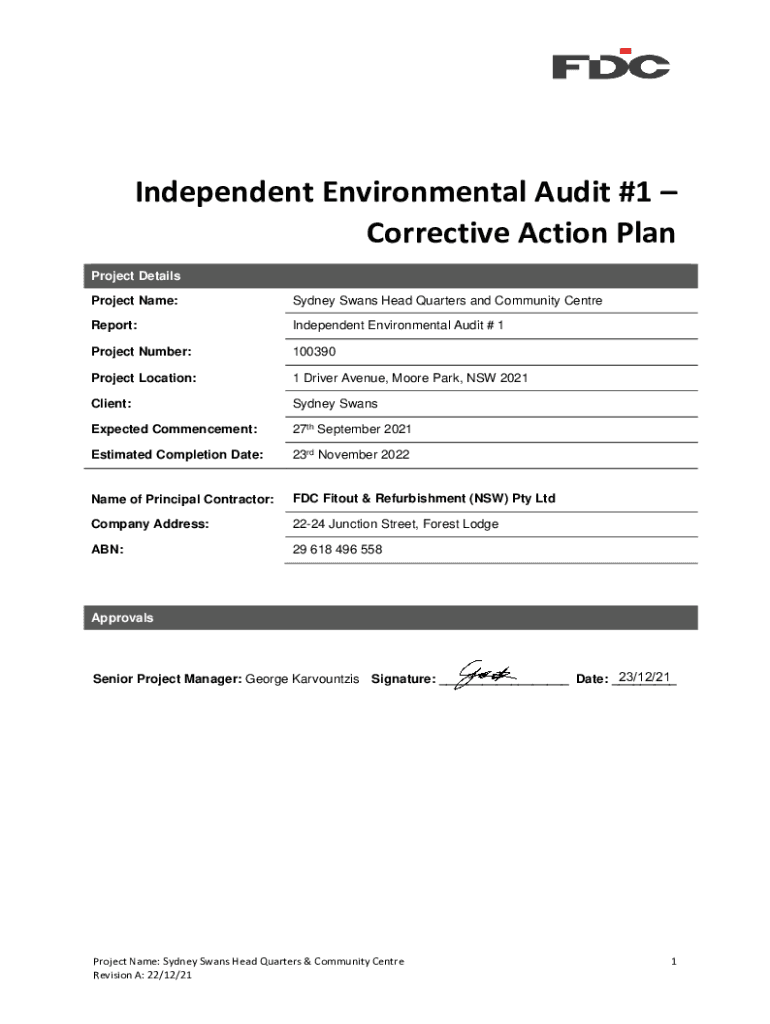 Fillable Online Independent Environmental Audit #1 Corrective Action ...