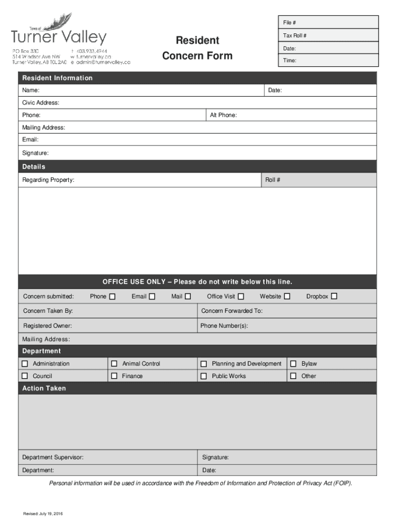 Fillable Online Resident Concern Form Fax Email Print - pdfFiller