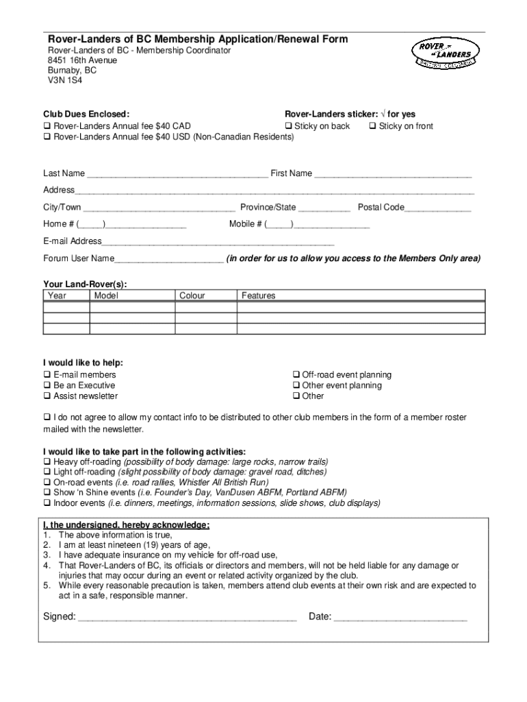 Fillable Online Membership Application Form. Word Sample Form Fax Email Print - pdfFiller