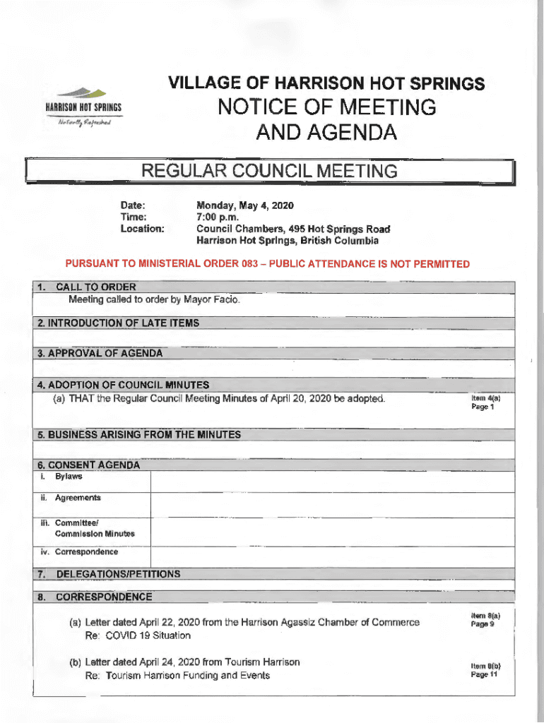 Fillable Online PURSUANT TO MINISTERIAL ORDER 083- PUBLIC ATTENDANCE IS ...