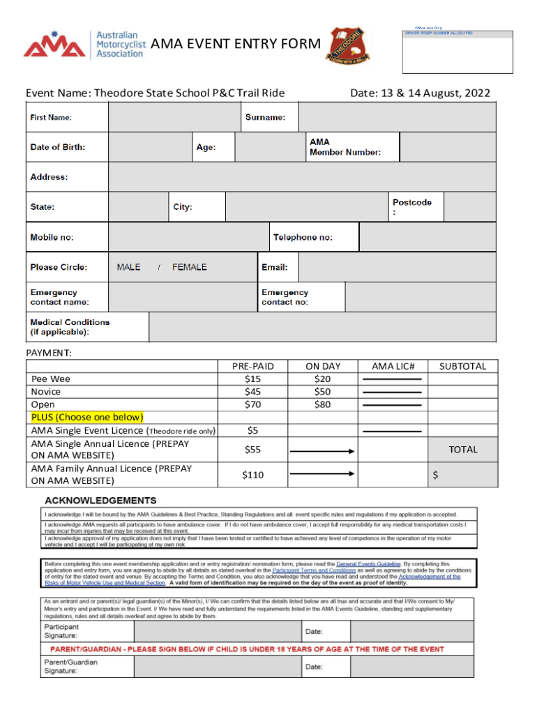 Fillable Online AMA EVENT ENTRY FORM Fax Email Print - pdfFiller