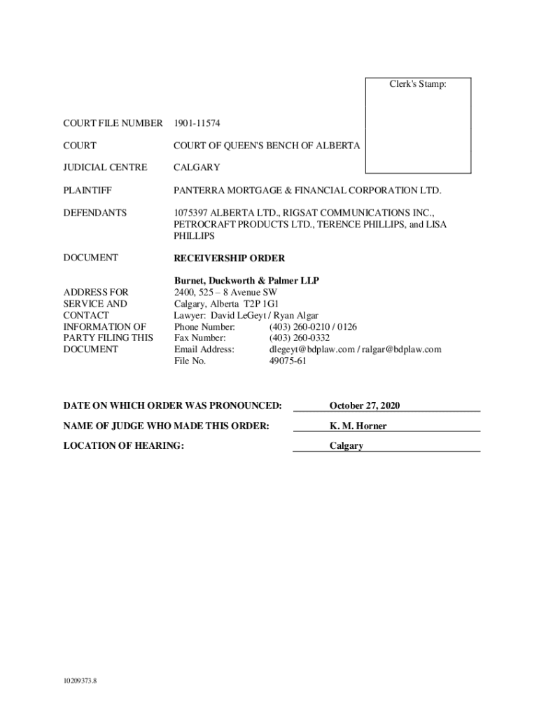 Fillable Online Clerk's Stamp: COURT FILE NUMBER 1901-11574 ... Fax ...