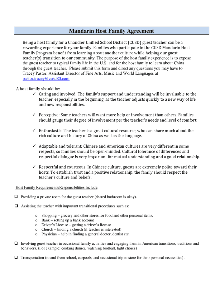 Fillable Online Mandarin Host Family Agreement Fax Email Print - pdfFiller