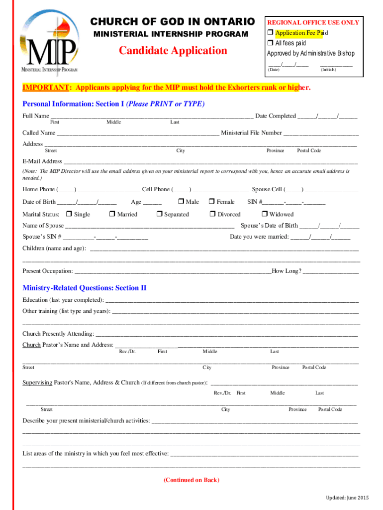 Fillable Online Ministerial Internship Program (MIP) Fax Email Print ...