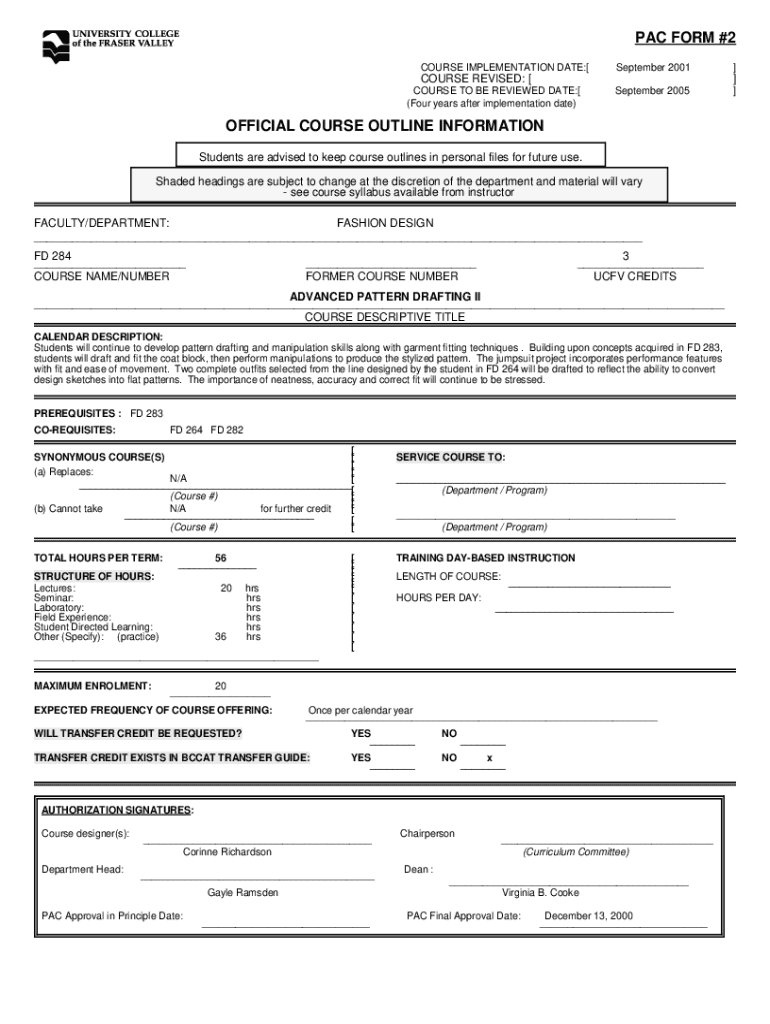 Fillable Online ADVANCED PATTERN DRAFTING II Fax Email Print - pdfFiller