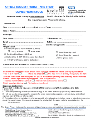 Fillable Online ARTICLE REQUEST FORM NHS STAFF COPIES FROM ... Fax Email Print - pdfFiller