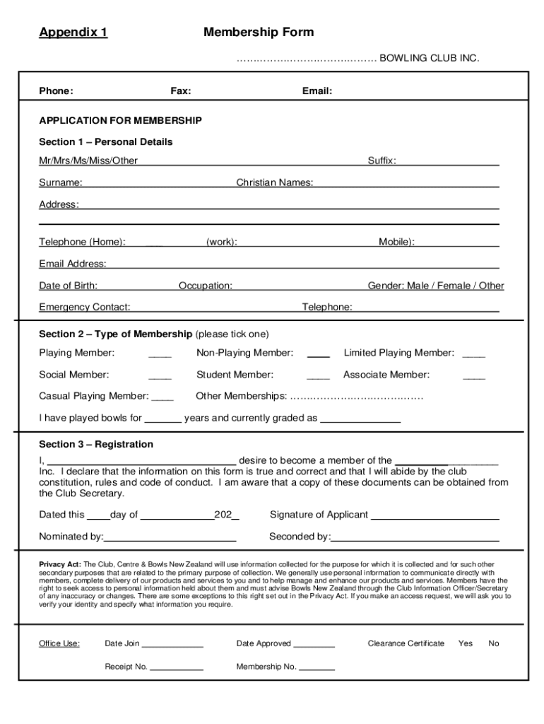 Fillable Online Appendix 1 Membership Form Fax Email Print - pdfFiller