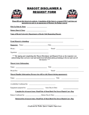 Fillable Online Boomer - Mascot Disclaimer and Request Form Fax Email ...