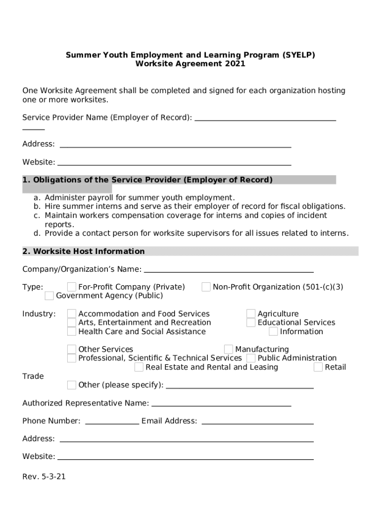 WorksitesSummer Youth Employment Program -Erie County Doc Template ...