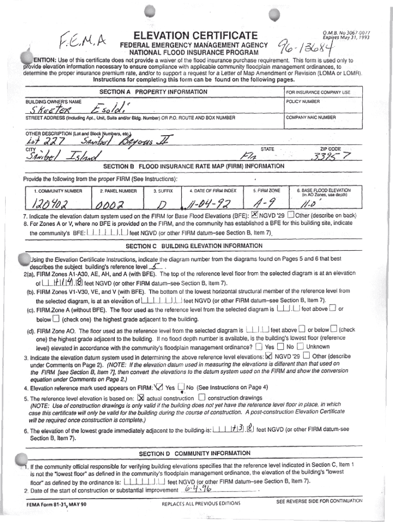 Fillable Online Elevation Certificate - National Flood Insurance Fax ...