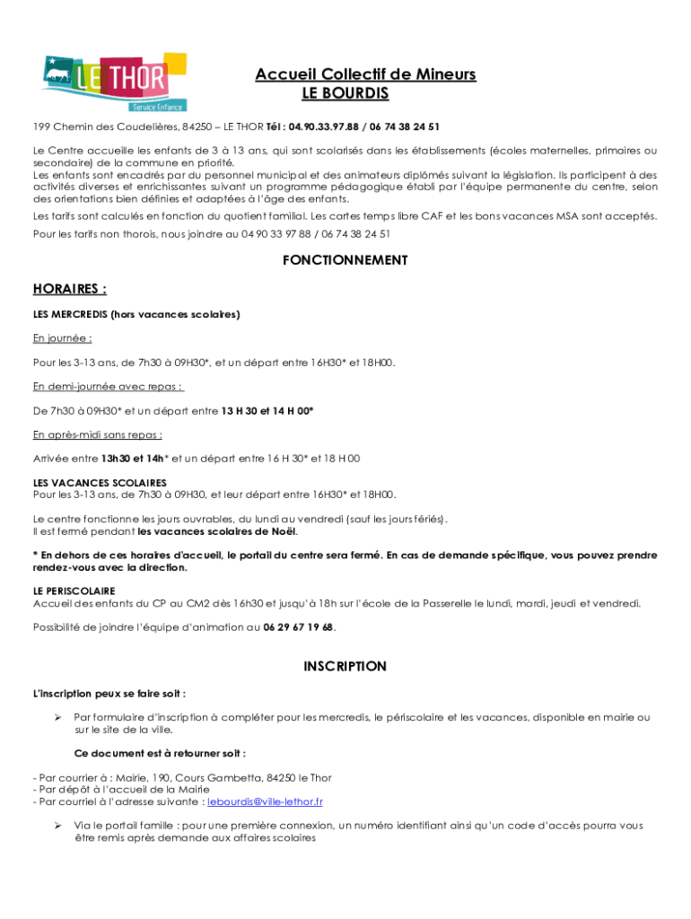 Remplissable En Ligne Accueil Collectif de Mineurs LE BOURDIS Fax Email Imprimer - pdfFiller