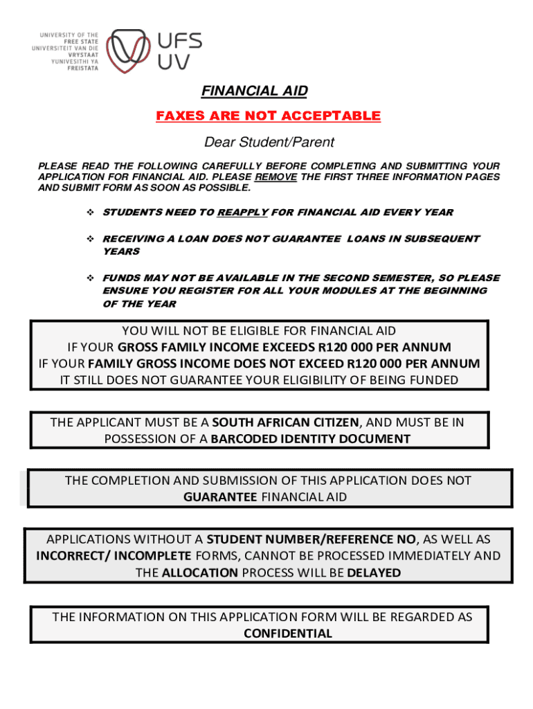 Fillable Online FINANCIAL AID - FAXES ARE NOT ACCEPTABLE - Dear Student ...