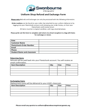 Fillable Online Uniform Shop Refund and Exchange Form Fax Email Print ...