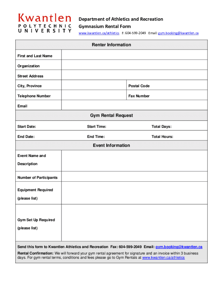 Fillable Online UTM Rental Request FormRecreation, Athletics & Wellness Fax Email Print - pdfFiller