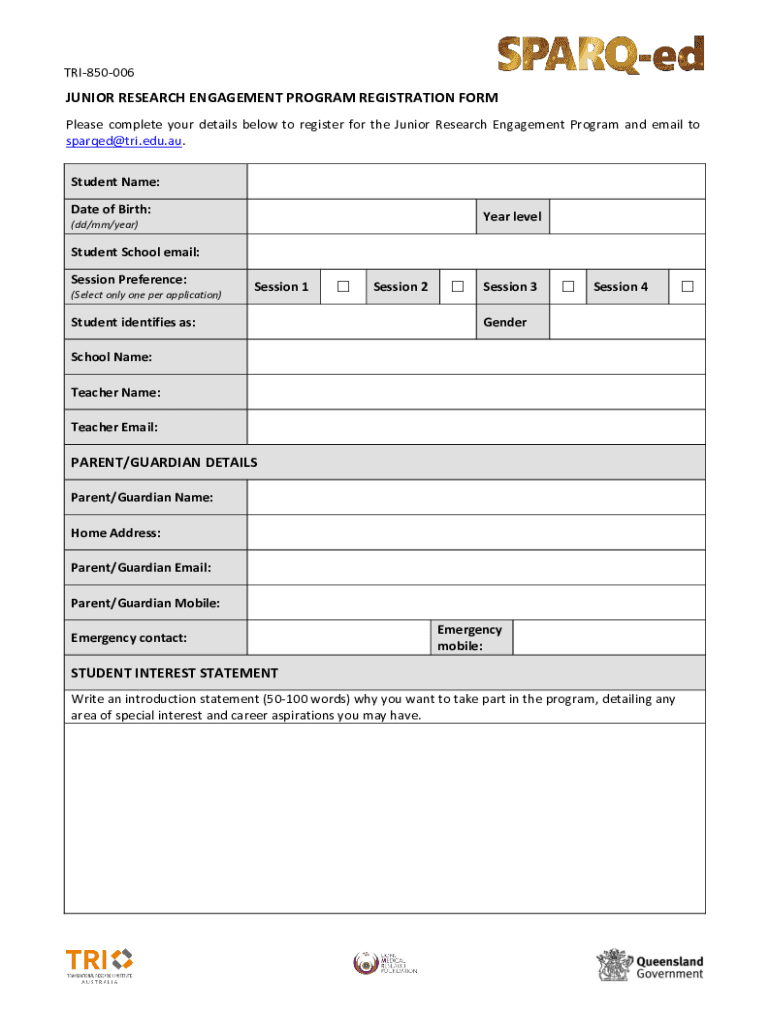 Fillable Online Research Immersion Program application form - Frazer ...