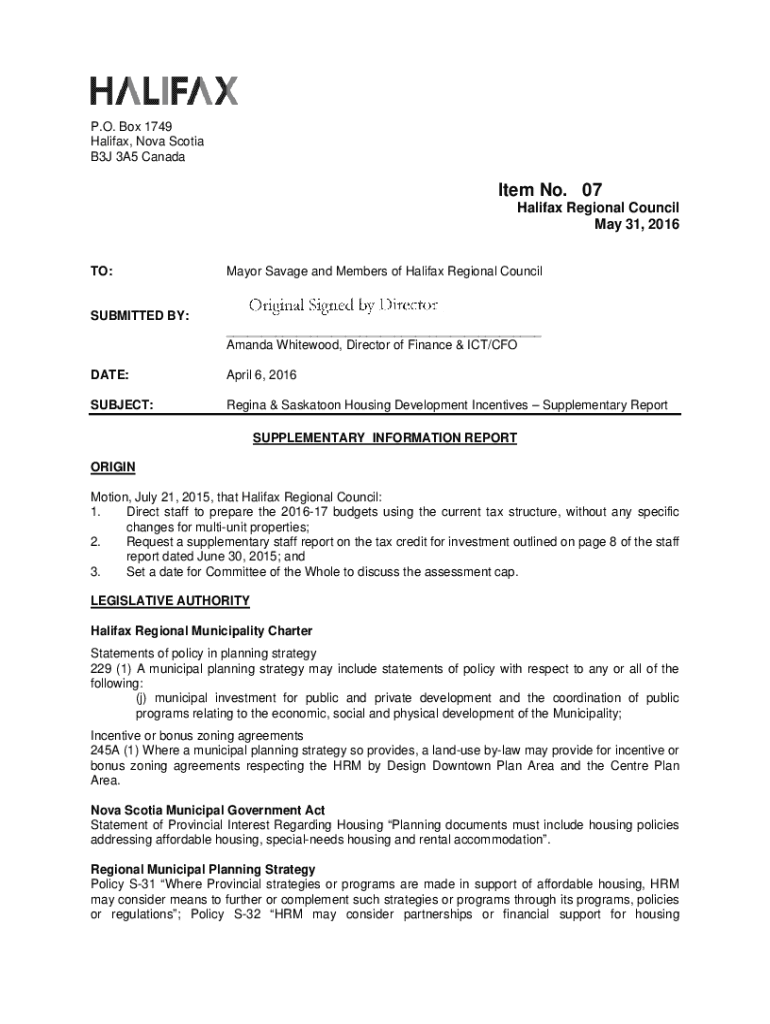 Fillable Online Regina & Saskatoon Housing Development Incentives - May ...