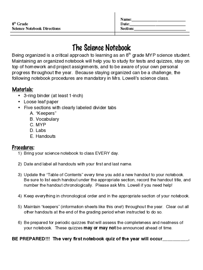 Fillable Online The Science Notebook Directions.doc Fax Email Print ...