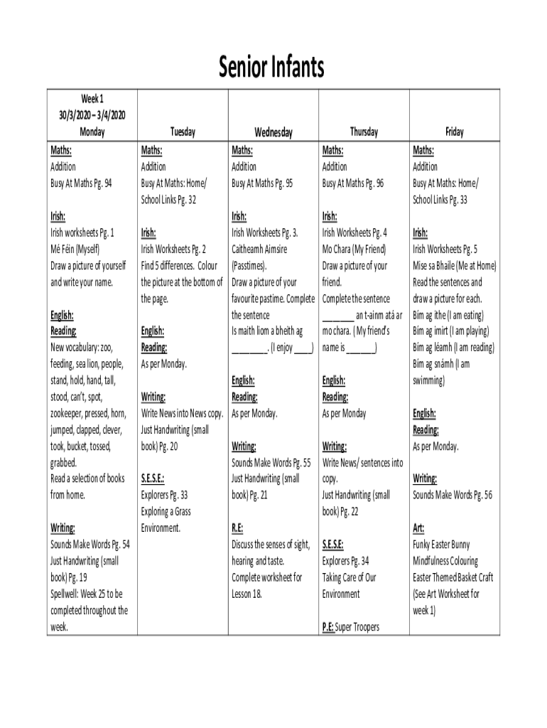 Fillable Online Senior Infants Number, Maths Games & Worksheets Fax ...