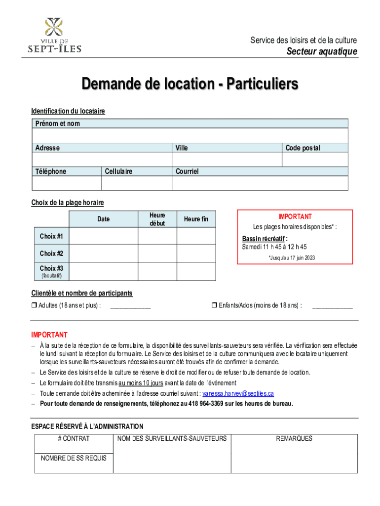 Remplissable En Ligne ville sept-iles qc Demande de location ...
