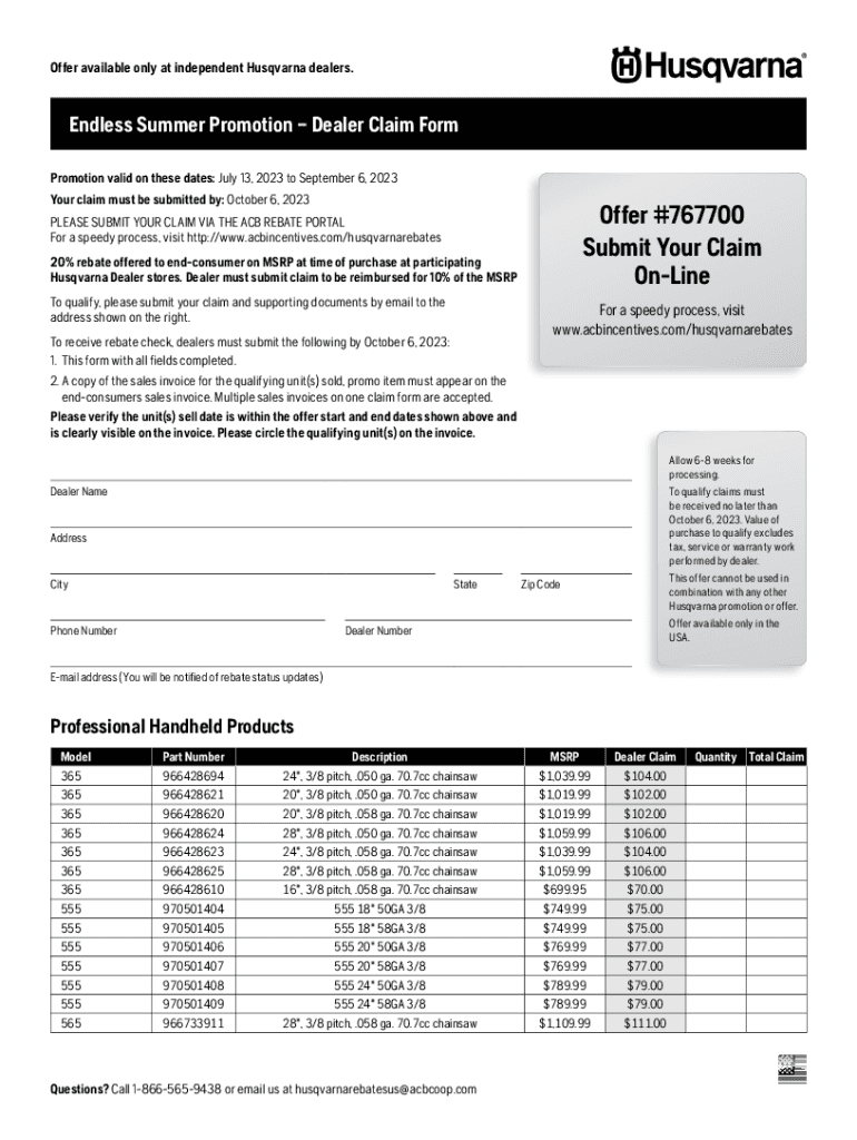 Fillable Online Dealer Claim Form Offer #767600 Fax Email Print - pdfFiller