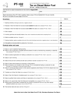 Fillable Online Form PT-102:8/01: Tax on Diesel Motor Fuel, pt102 - Tax ...