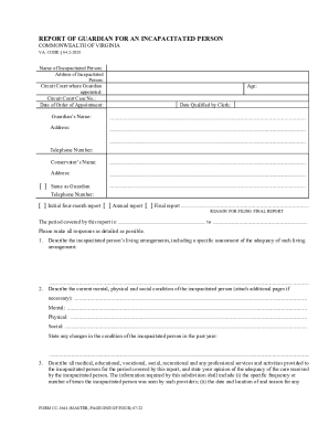 Fillable Online Report of Guardian for an Incapacitated Person Cc 1644 ...