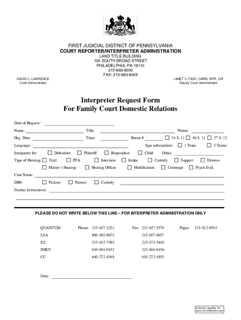 Fillable Online Interpreter Request Form For Family Court Domestic ...