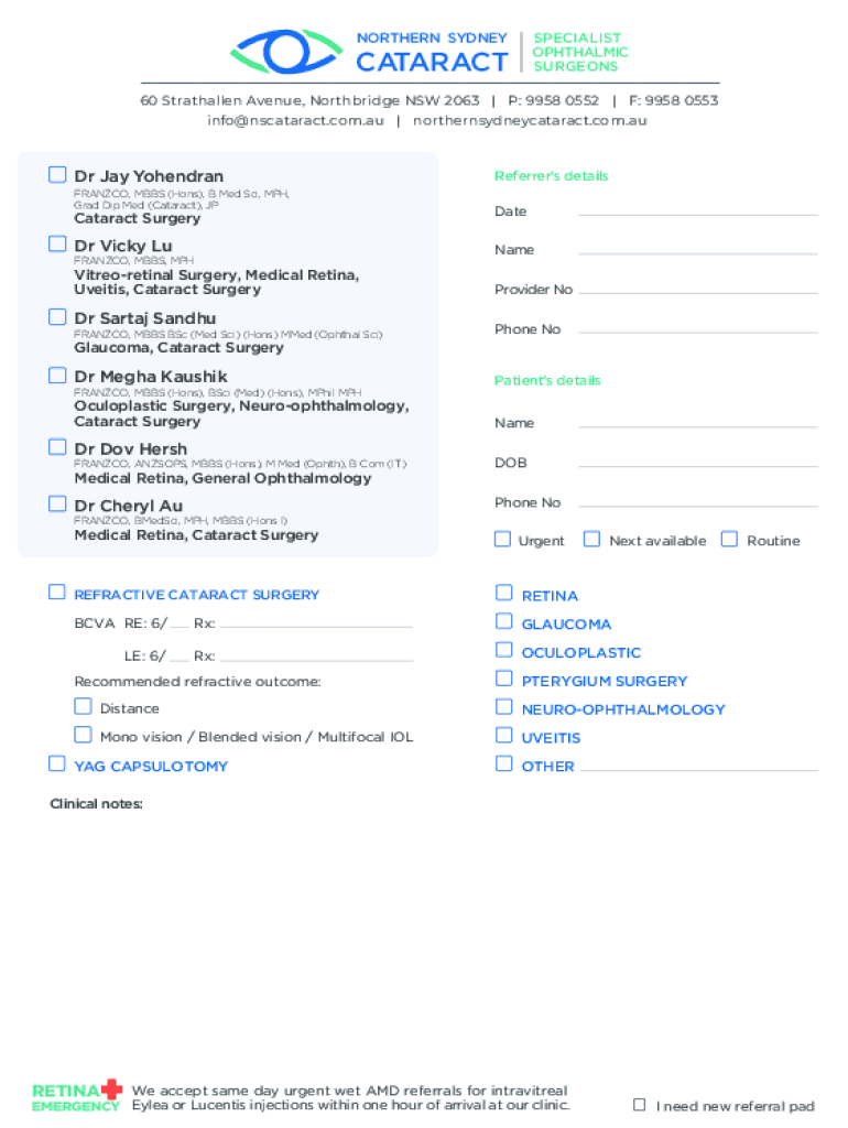Fillable Online NSC Referral Pad form - Northern Sydney Cataract Fax ...
