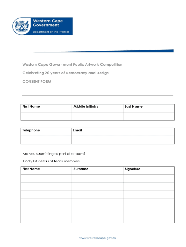 Fillable Online Western Cape Government Public Artwork Competition ...