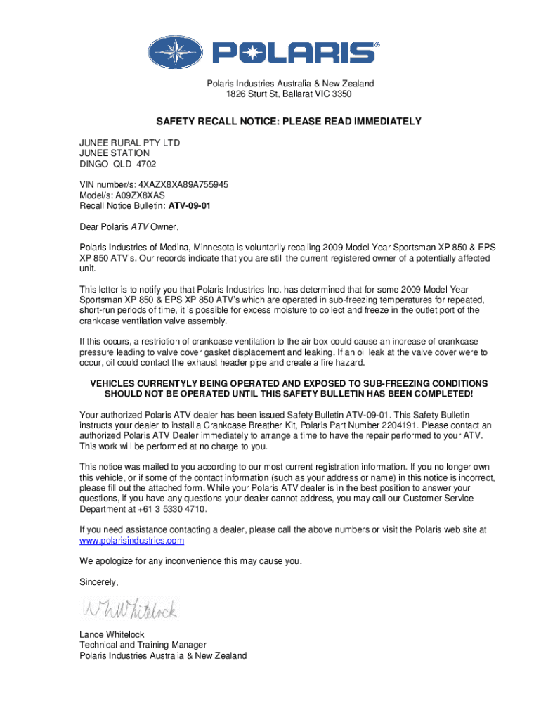 Fillable Online SAFETY RECALL NOTICE: PLEASE READ IMMEDIATELY Fax Email ...