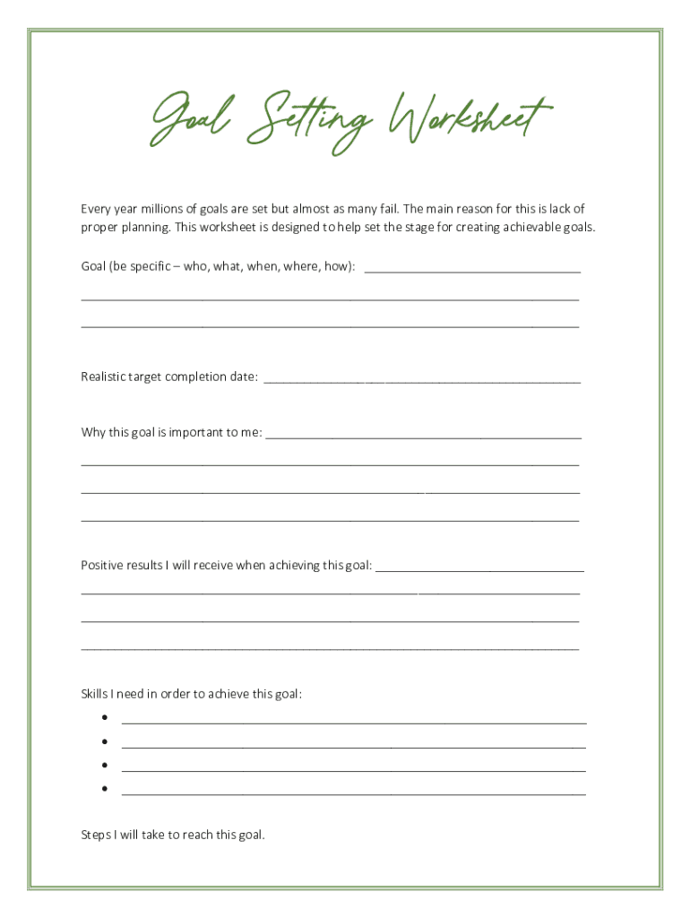Fillable Online 3 Epic and FREE Goal Setting Worksheets To Achieve ...