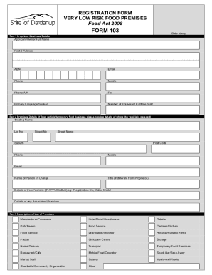 Fillable Online Form 103 - Registration Form - Very Low Risk Food ...