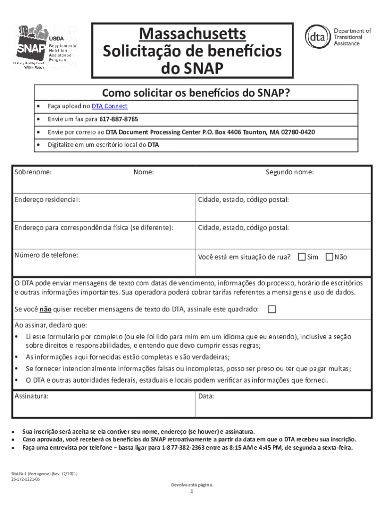 Preenchível Disponível SNAP Benefits Application Portuguese Fax Email ...