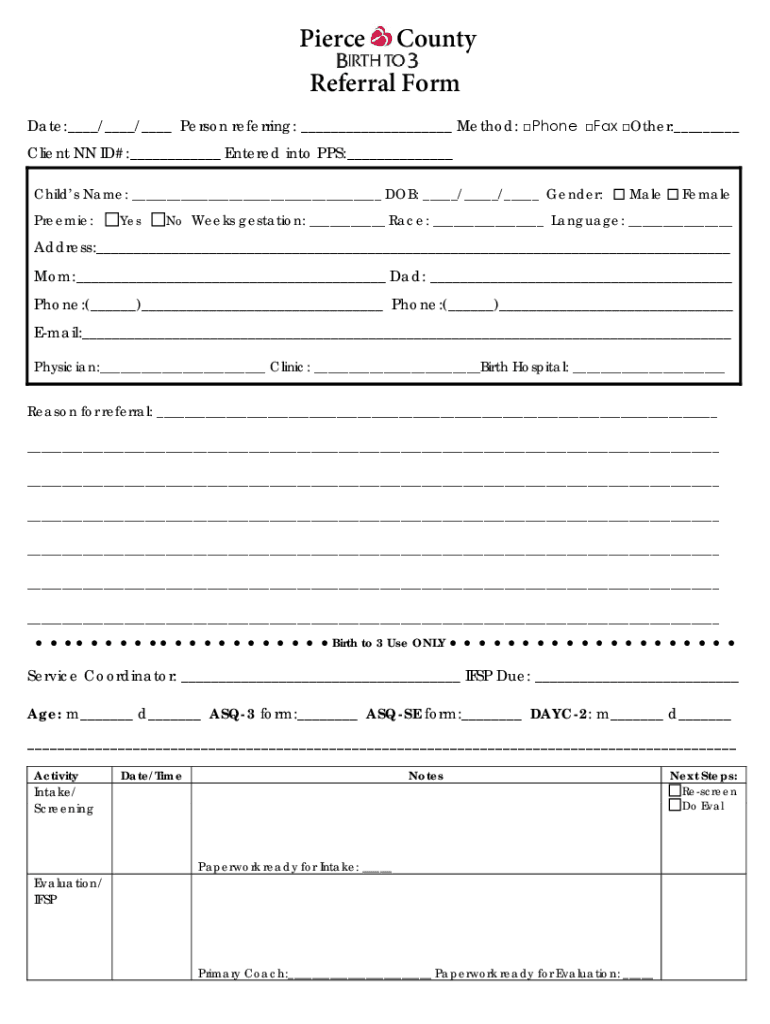 Fillable Online co pierce wi Pierce County Referral Form Fax Email Print - pdfFiller