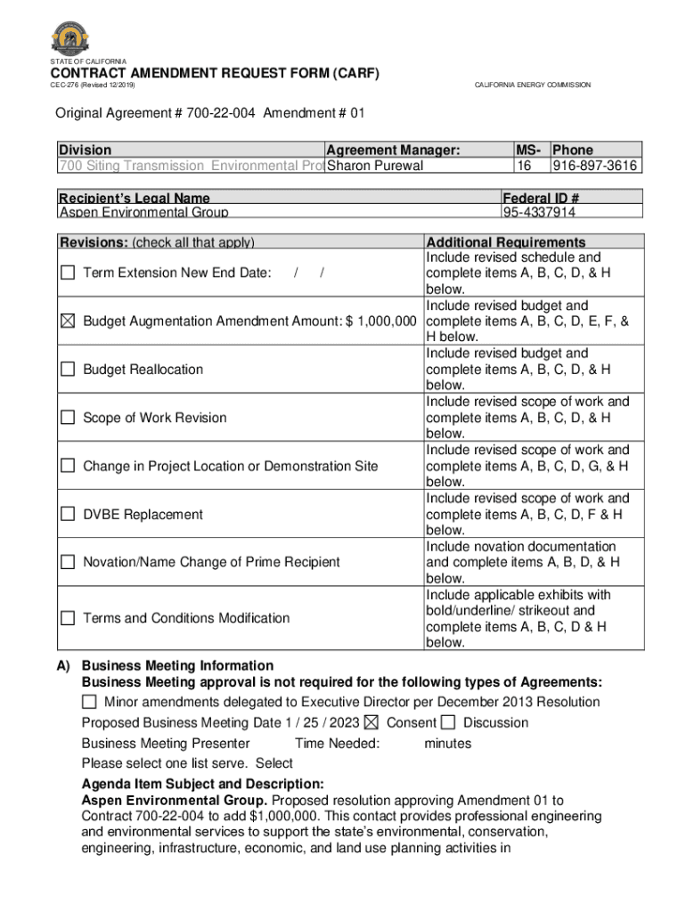 Fillable Online CONTRACT AMENDMENT REQUEST FORM (CARF) Original ... Fax ...