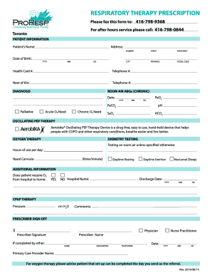 Fillable Online Respiratory Therapy Prescription Form - ProResp Toronto ...
