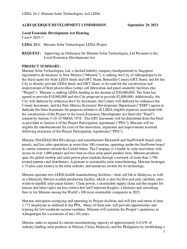 Fillable Online Maxeon requests $20 million in LEDA funds, project ...