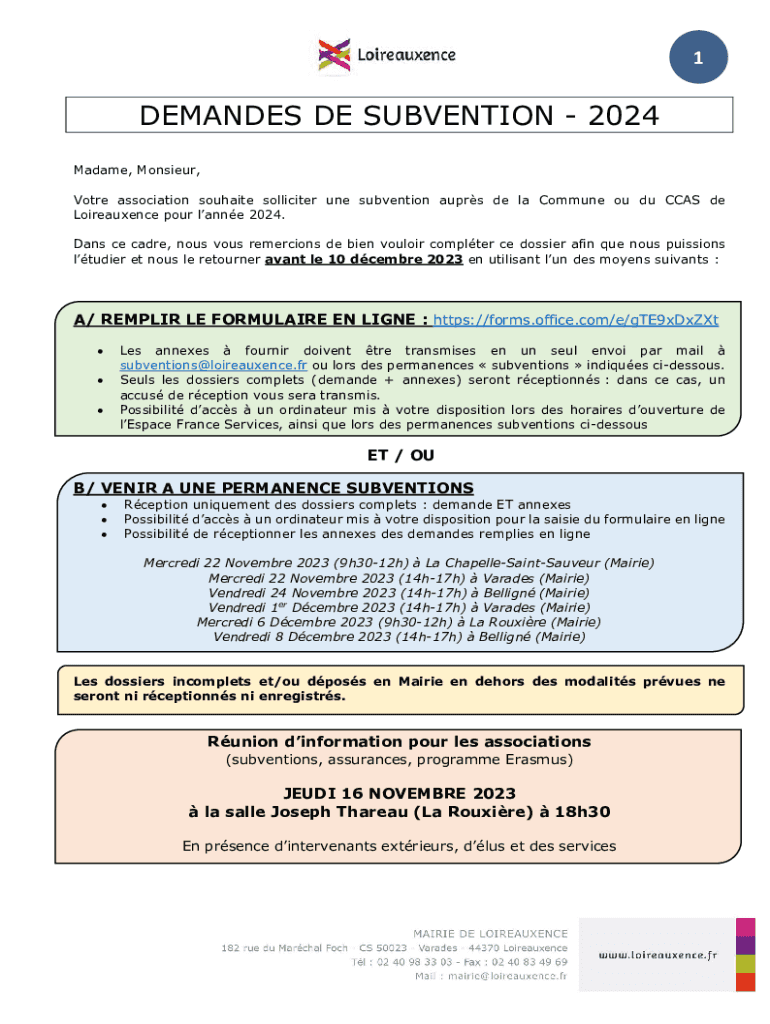 Remplissable En Ligne Lancement de la campagne de subvention pour les ...