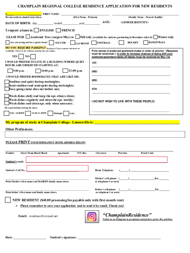 Fillable Online Application for New Residents Fax Email Print - pdfFiller