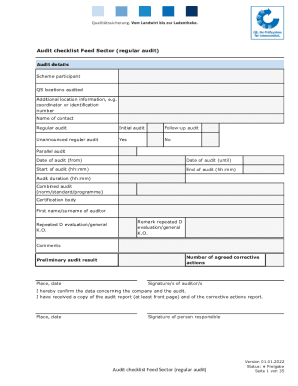 Fillable Online Audit checklist Feed Sector (regular audit) Fax Email ...