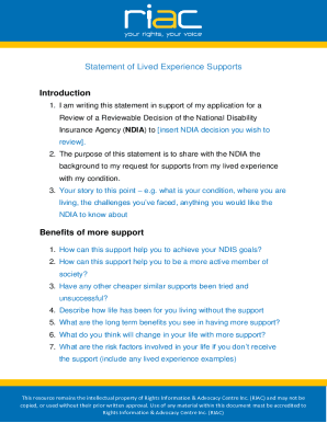 Fillable Online riac org Statement of lived experience template Fax ...