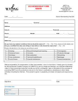 Fillable Online Membership Form Senior 2023.docx Fax Email Print ...