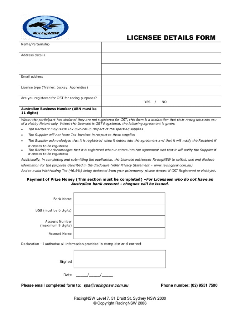Fillable Online gst declaration form - trainer / driver / jockey ...