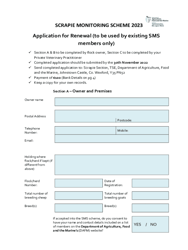 Fillable Online Scrapie application for membership and flock register ...