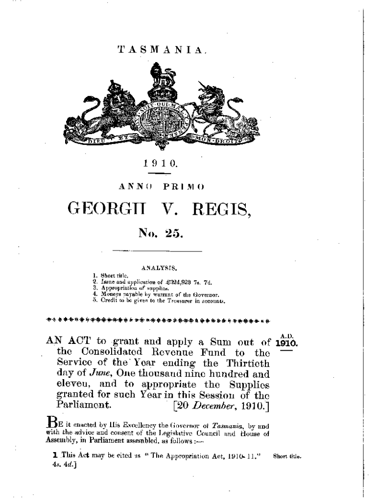 Fillable Online Appropriation Acts and Governor General's Warrants Fax ...